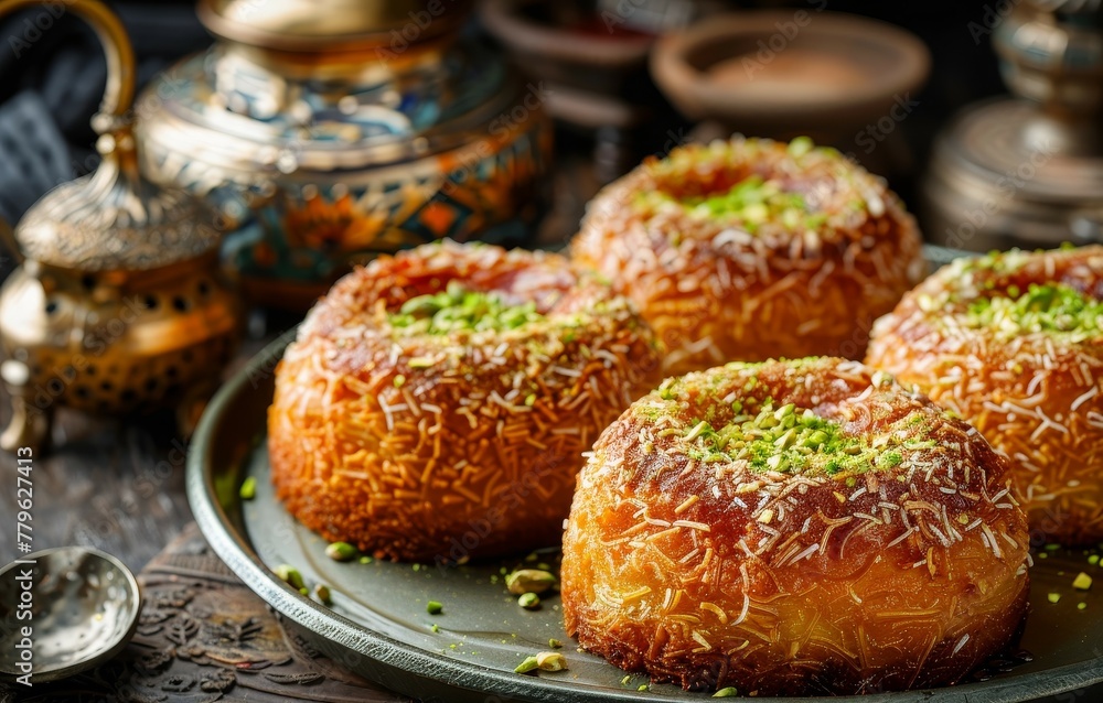 Middle Eastern desserts kunefe kunafa and kadayif with pistachio and ...