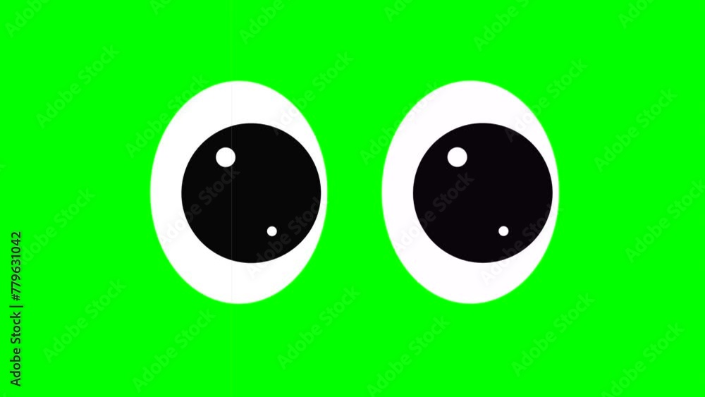 Cartoon simple reading eyes on a green screen, or eyes looking left and ...