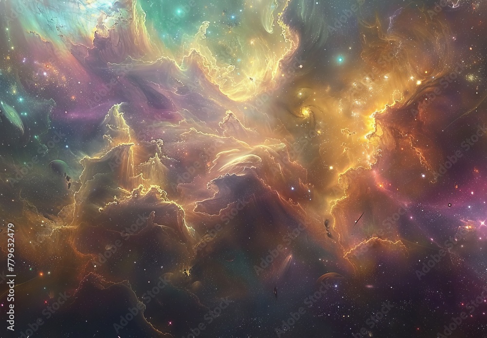 Ethereal depictions of the cosmos, including galaxies, stars, planets ...