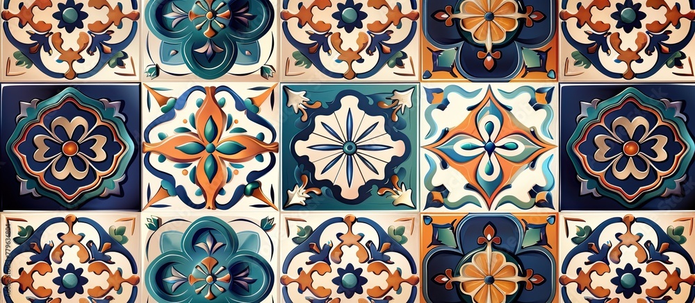 A creative event showcasing visual arts with tiles in electric blue and ...
