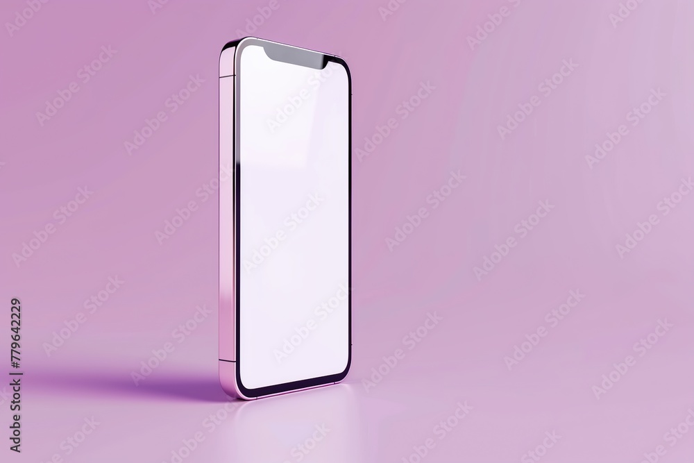 Phone with vertical white screen isolated purple background. Mock Up ...