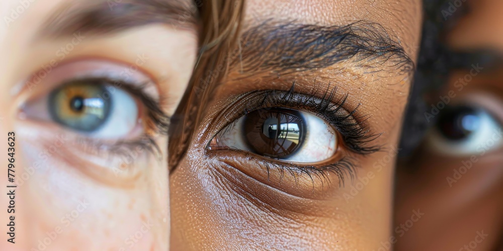Three women with different eye colors are shown in a close up. The eyes ...