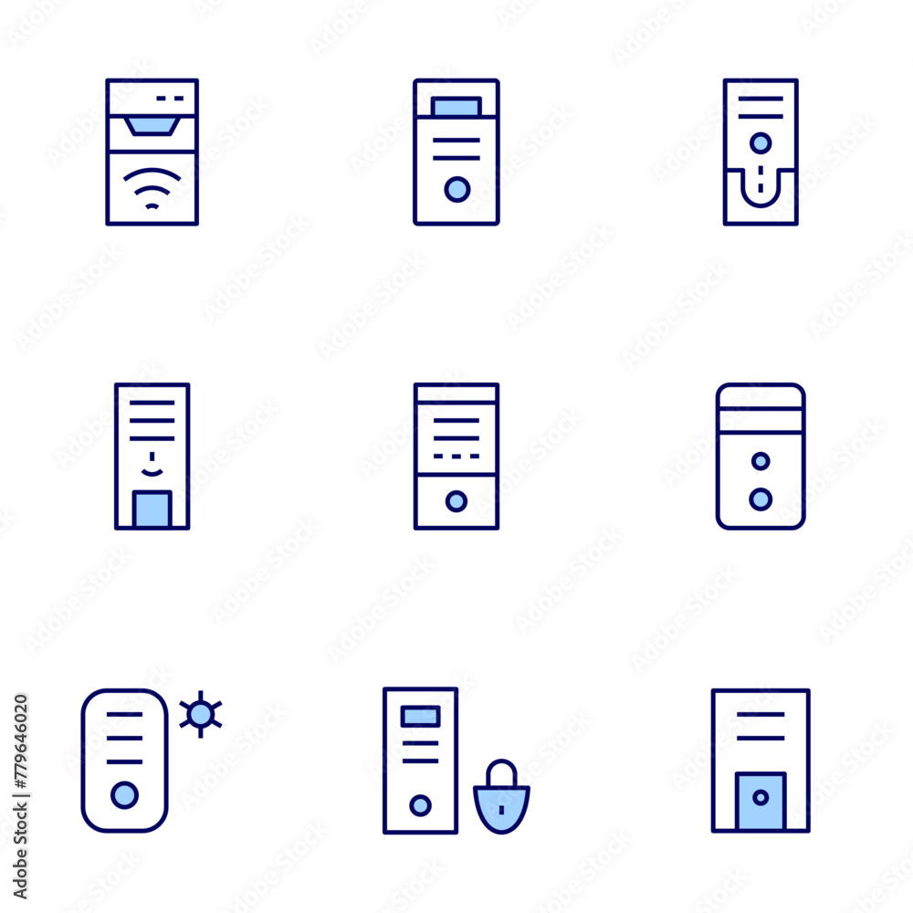 CPU icon set. Duo tone icon collection. Editable stroke, pctower ...