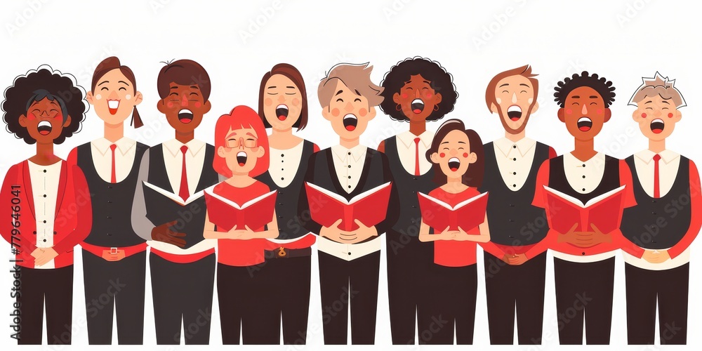 A group of people singing together in a choir. The choir is made up of ...