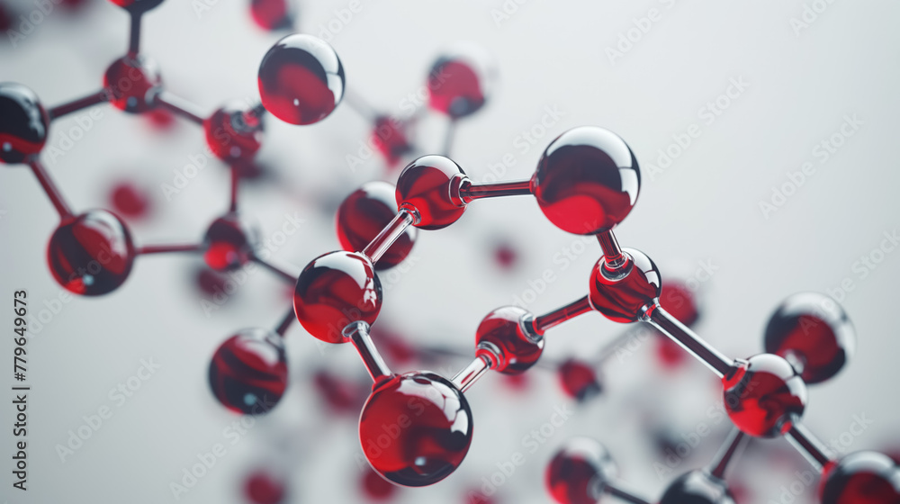3D model of a molecular structure with spherical atoms connected by ...