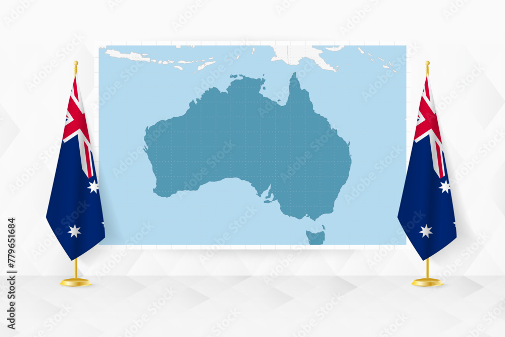Map of Australia and flags of Australia on flag stand. Stock Vector ...