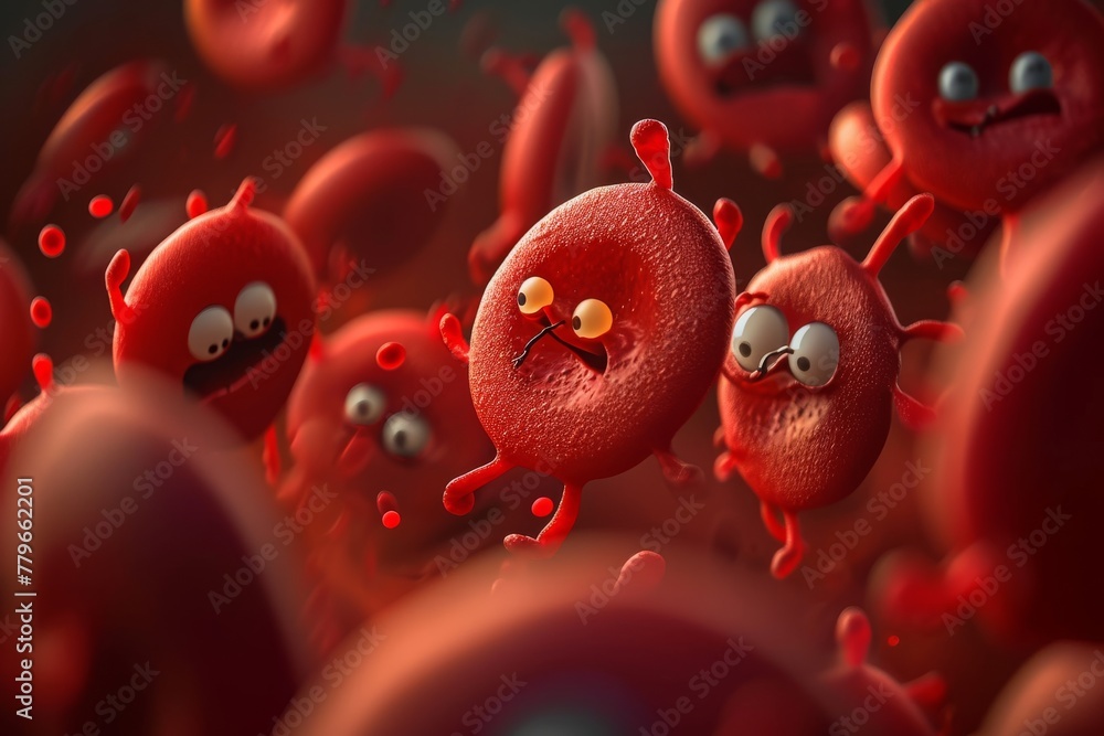 In this photo, a gathering of red blood cells can be seen, each ...