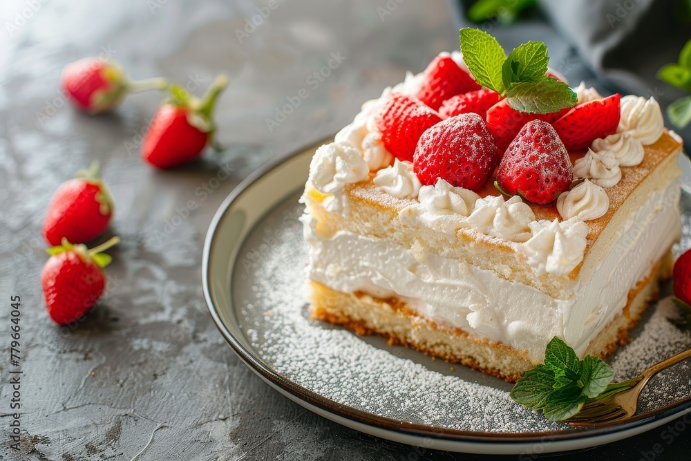 Turkish Trilece Tres Leches cake with copy space Butter sponge cake ...