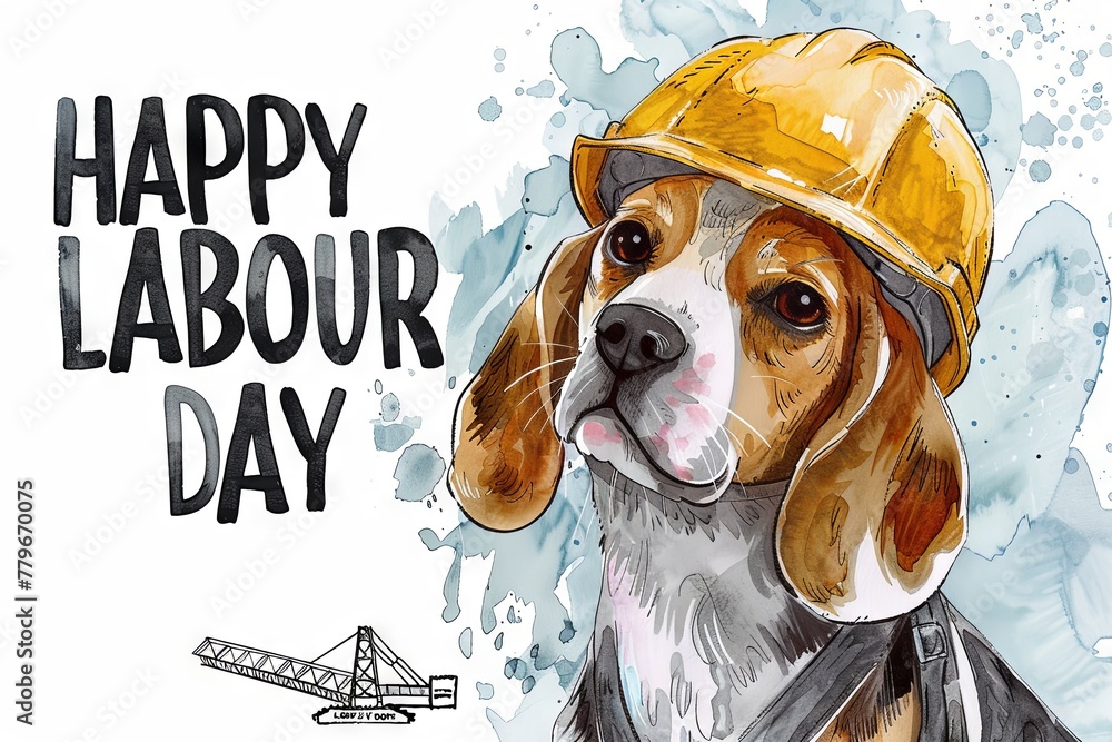Cartoon beagle dog in a construction helmet on the right of image, text ...