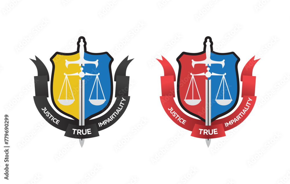 Two different colored logos for justice true impartiality. Logos red ...