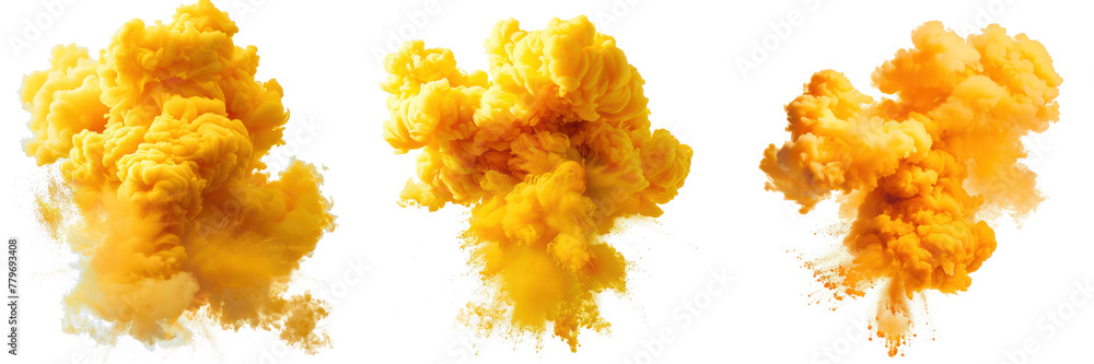 yellow color explosion smoke isolated on transparent or white ...