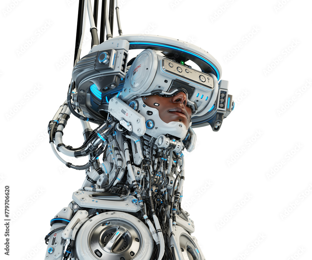 Android Augmented: Cyborg Figure with Synthetic Epidermis, Visor, and ...