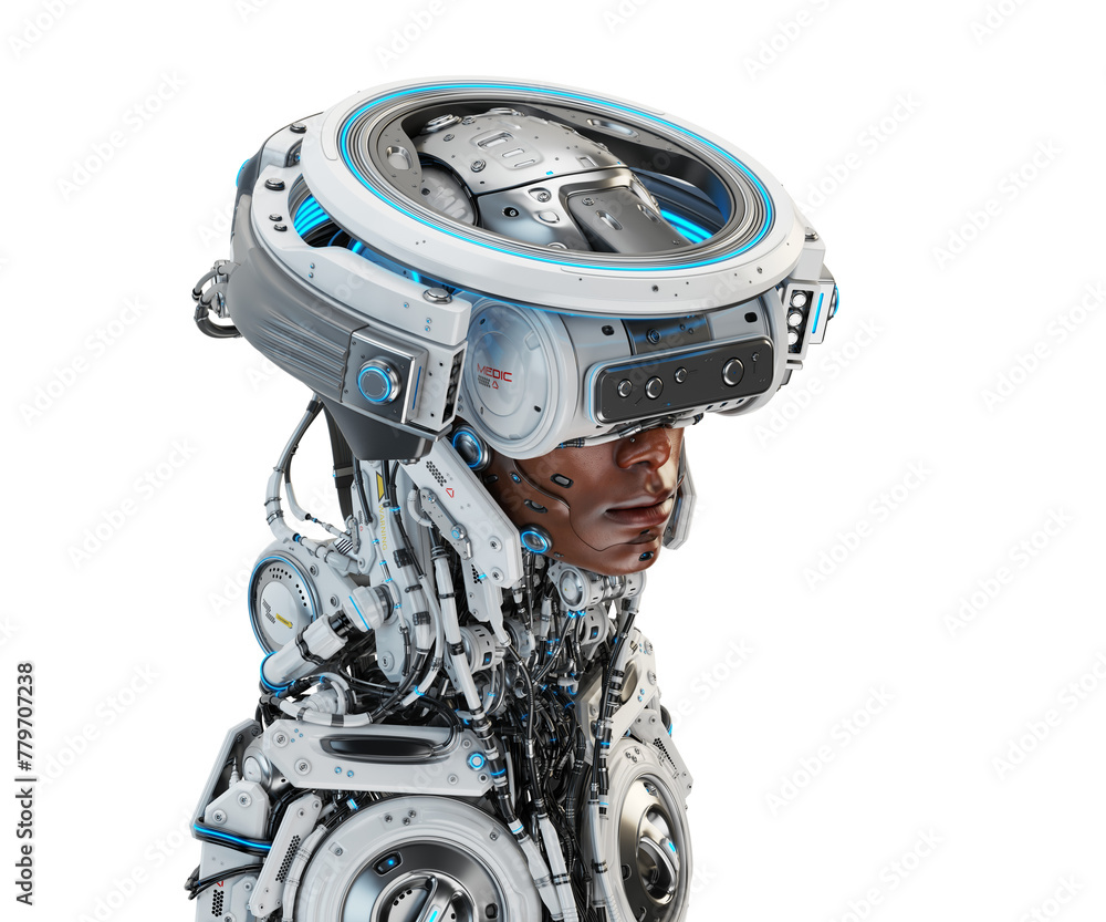 Android Augmented: Cyborg Figure with Synthetic Epidermis, Visor, and ...