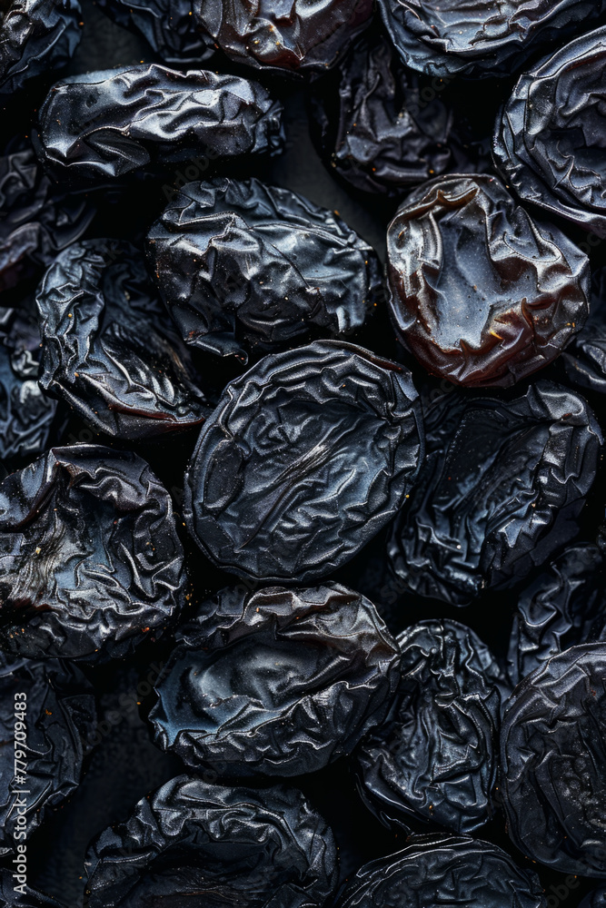 Health Food, Detailed texture of nutritious dried prunes emphasizing ...