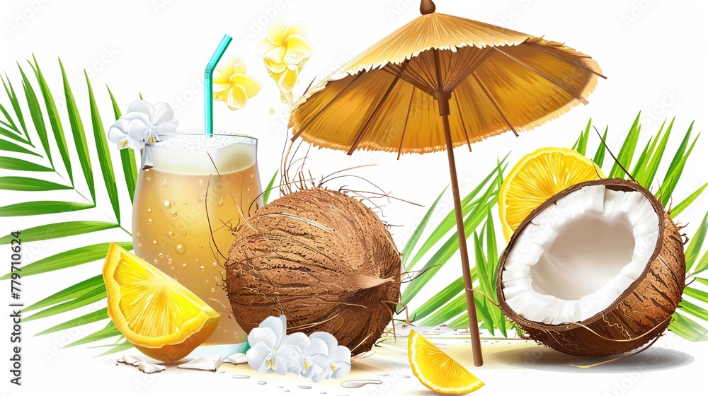 Coconut drink clipart with a straw and umbrella Stock Illustration ...