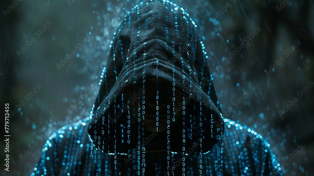 blue digital hacker with glowing binary code, ai in cybersecurity ...