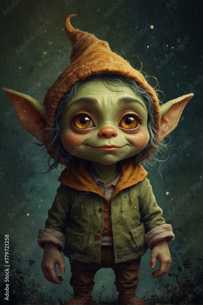 An imaginative illustration of a green-skinned elf with large ears ...
