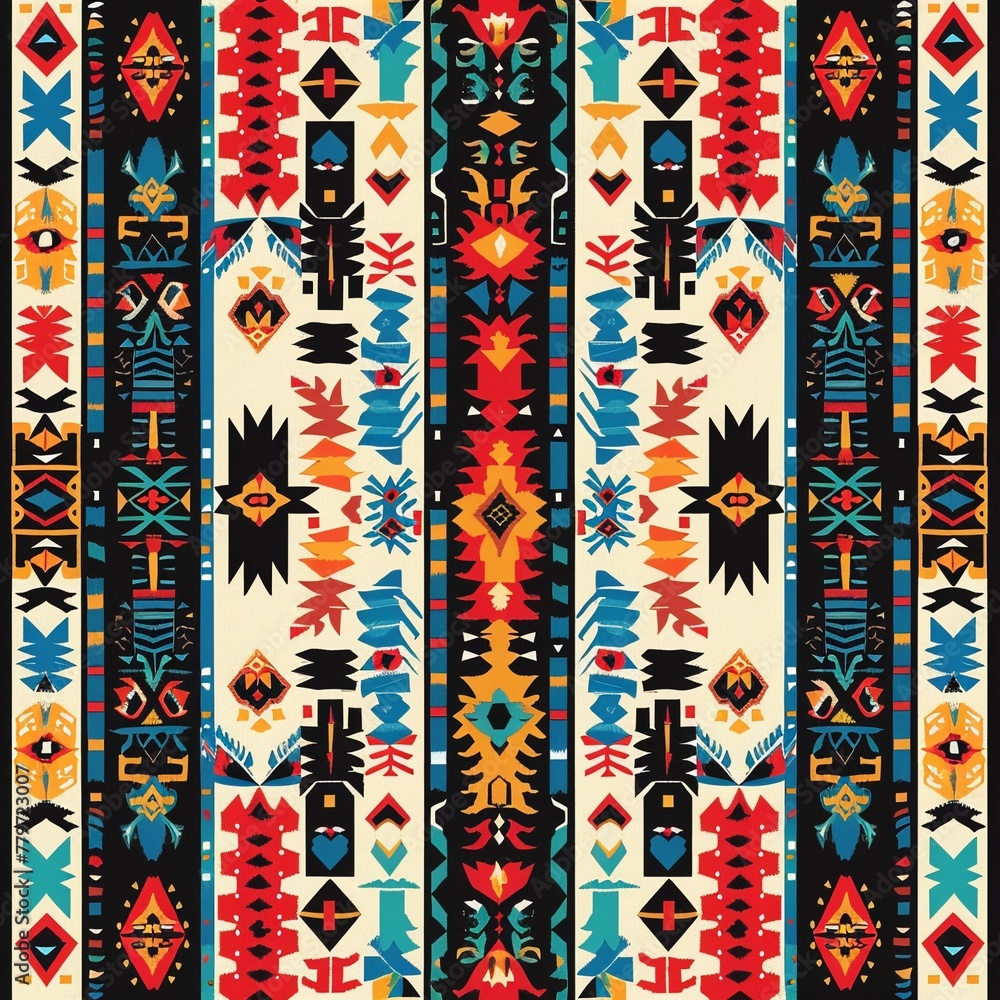 Authentic Native Indian textile pattern, with complex symbols and ...