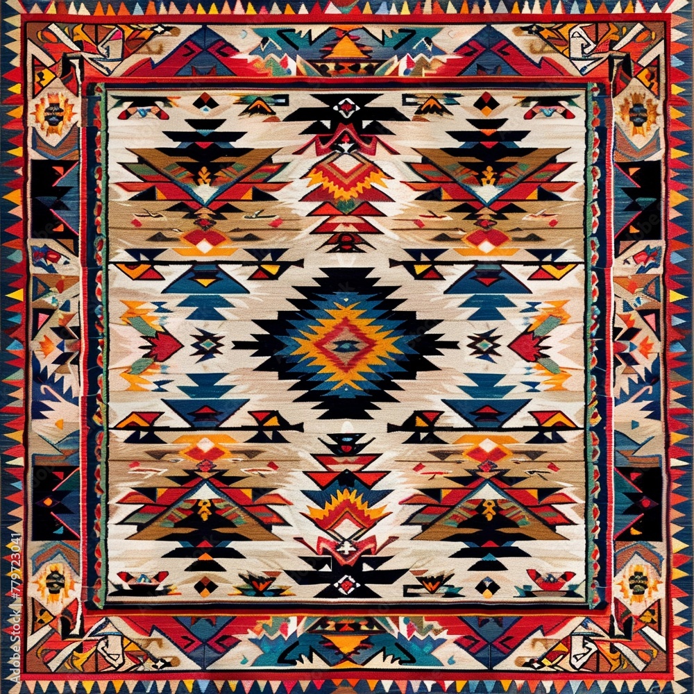 Authentic Native Indian textile pattern, with complex symbols and ...