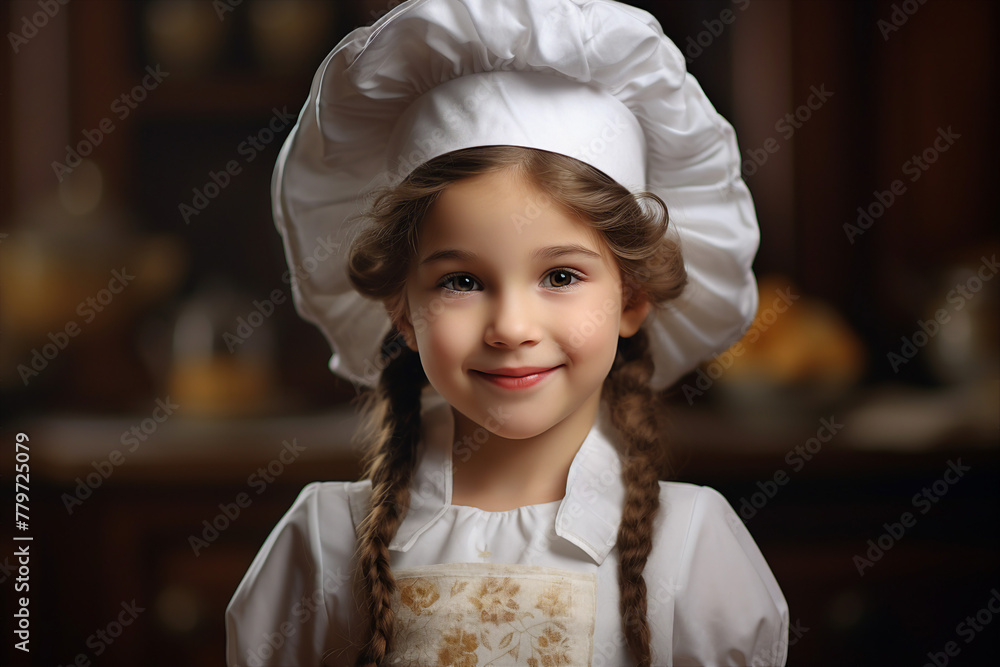 AI generated photo of cute small little chef child in the kitchen Stock ...