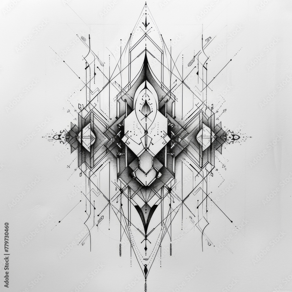 Interconnected, interlocking geometric shapes forming a complex pattern ...