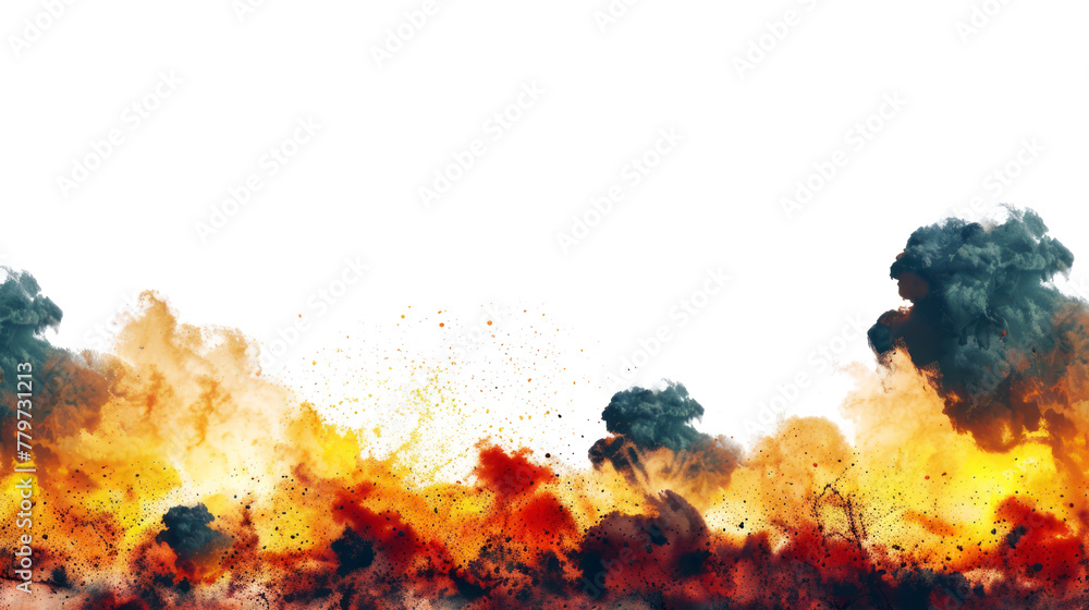 fire explosion border with smoke isolated on transparent or white ...