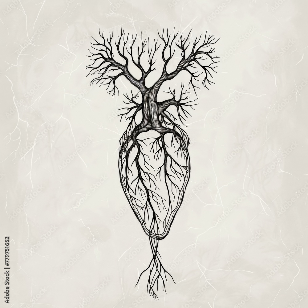 Minimalist silhouette of the circulatory system or nervous system ...