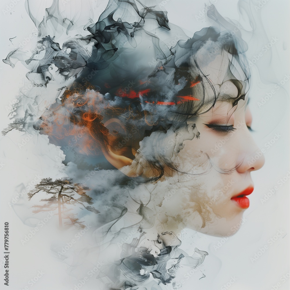 A stunning fusion of Chinese beauty and abstract elements, merging ...
