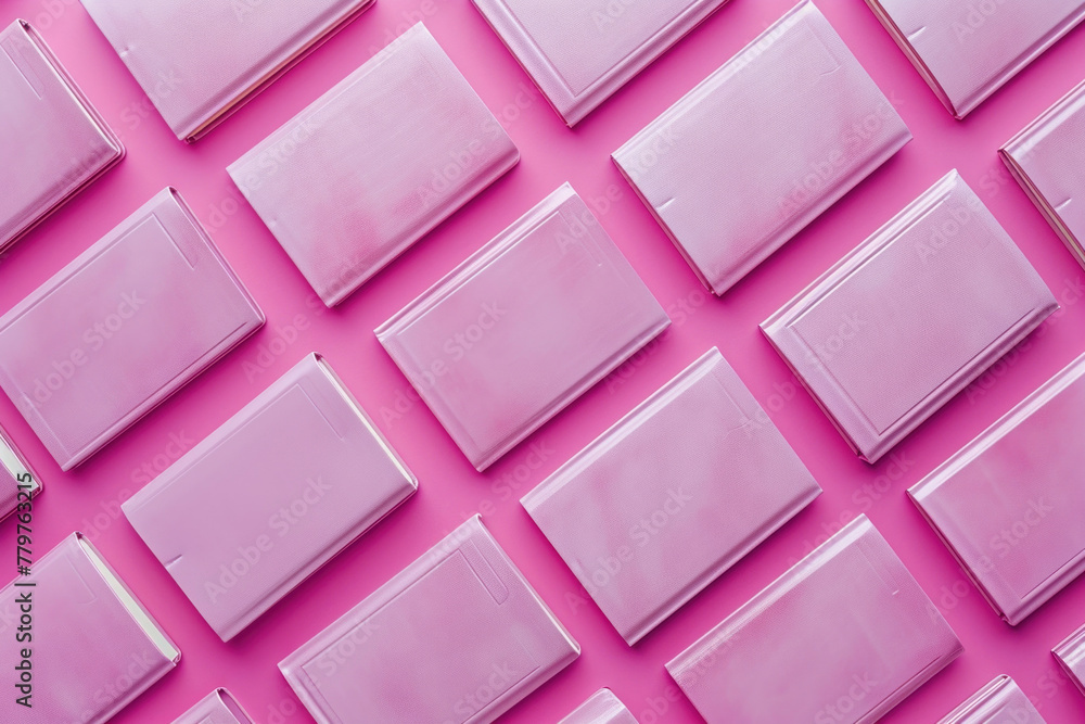 Pink square tile pattern on textured wall background in close up view ...