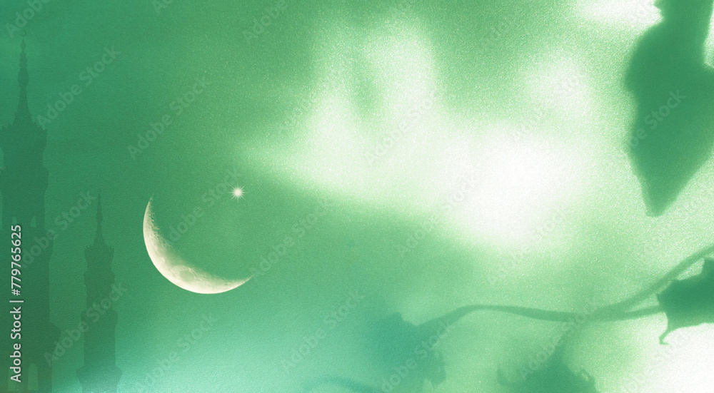 Islam Moon Star Isra miraj Namaz Green Abstract Shadow Background ...