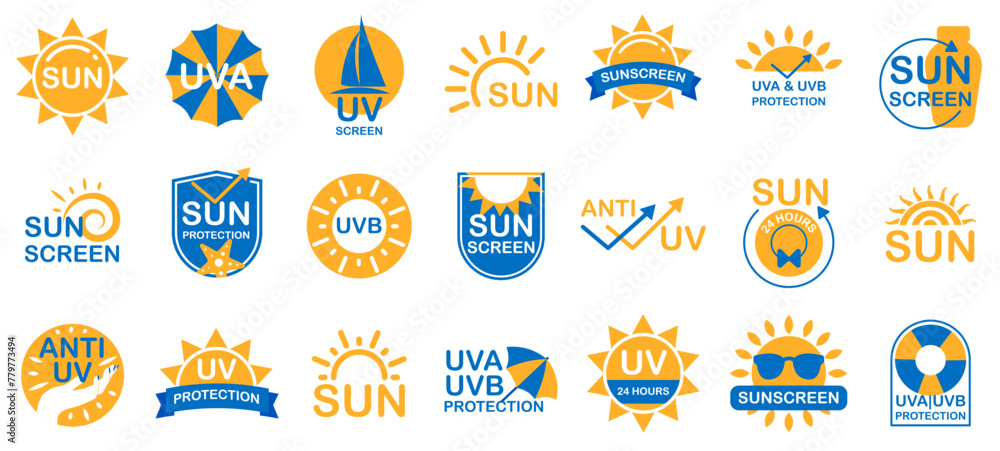 Sunscreen logo set. Spf icon set. spf isolated logo collection Stock ...