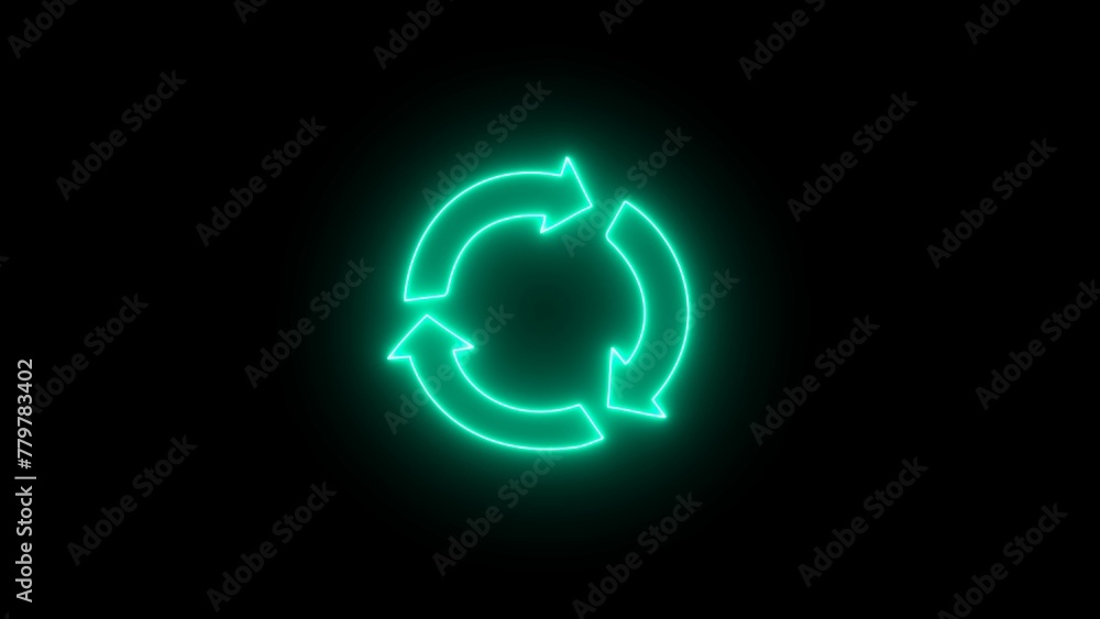 Neon line Refresh 3 arrow sign. Glowing neon recycling circle sign with ...