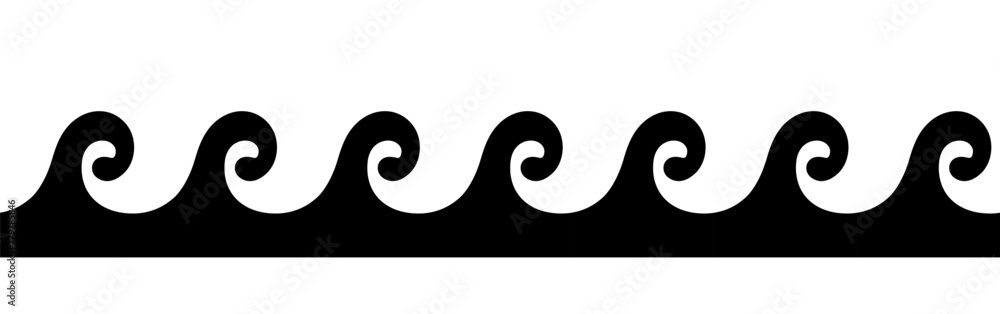 Sea waves seamless border. Wave silhouette. Waves on a white background ...
