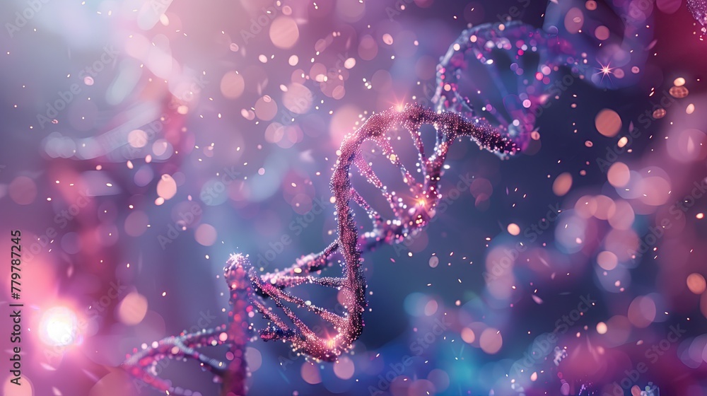 3D rendering of a standing DNA molecule with its double helix structure ...
