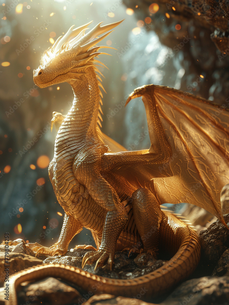 Dragon, scales, majestic beast, guarding treasure within a mysterious ...