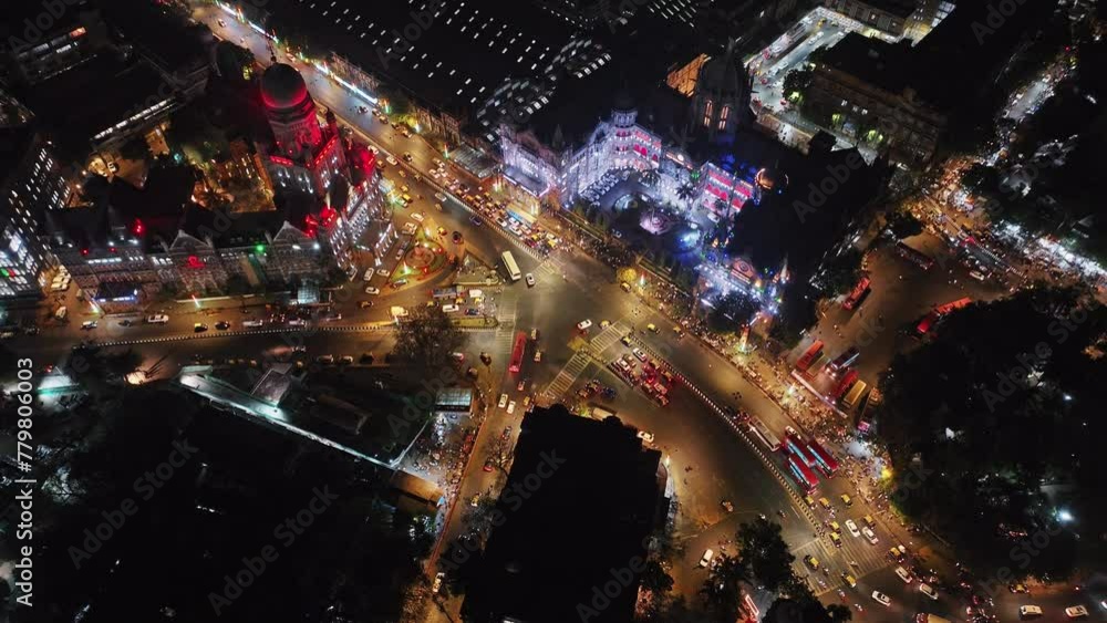 Aerial view of a busy road intersection in front of Chhatrapati Shivaji ...