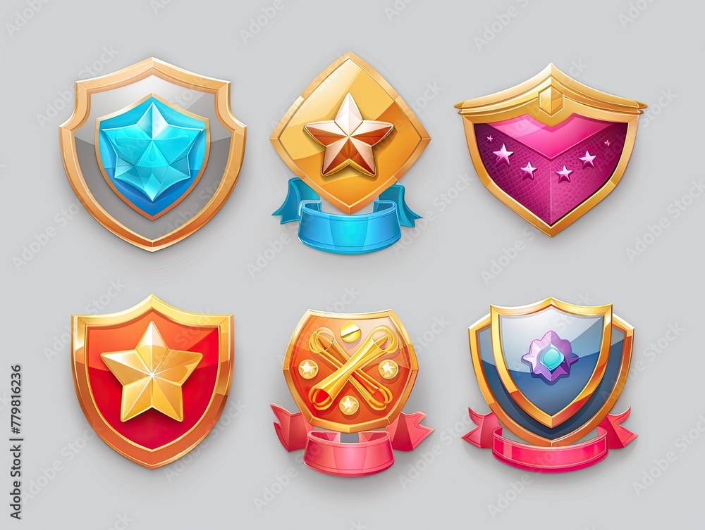 Badge templates for achievement recognition in gaming education Stock ...