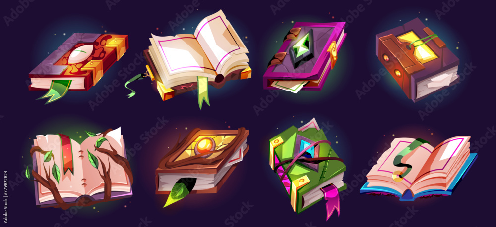 Witches magic books with enchantments and spells recipes. Vector ...