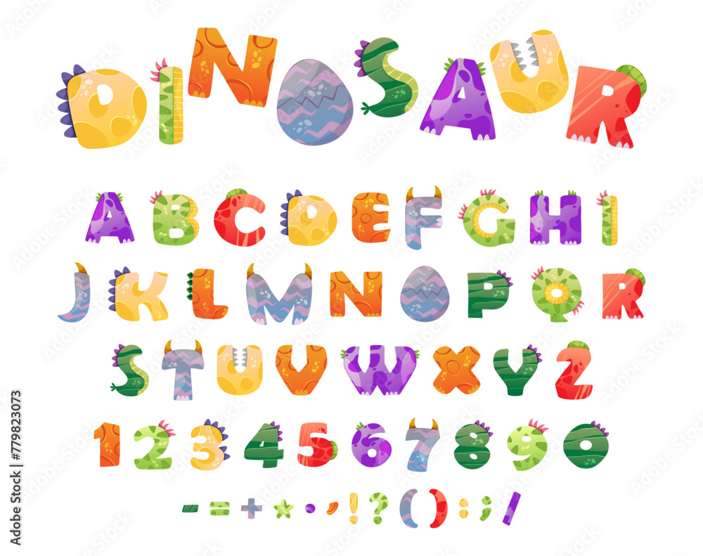 Childish dinosaur fonts for typography and nursery decor. Vector ...