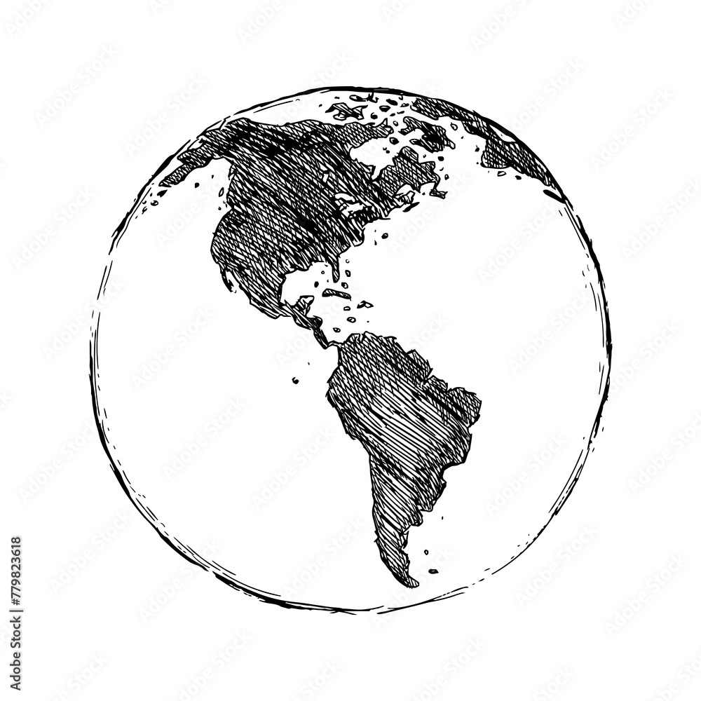 Globe sketch. Hand drawn earth planet with continents and oceans ...