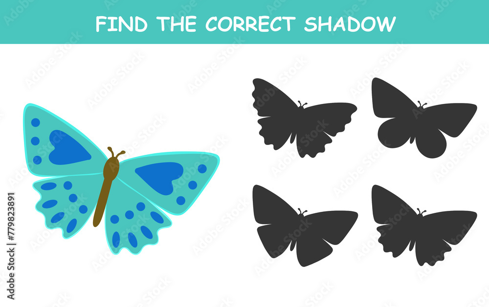 Find the correct shadow of the cute illustration of butterfly ...