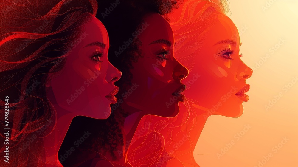 A banner for Women's Day. A group of beautiful women, showing different ...
