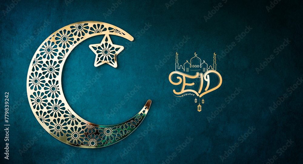 Eid 2024 background, Crescent moon shape isolated on blue colour with ...