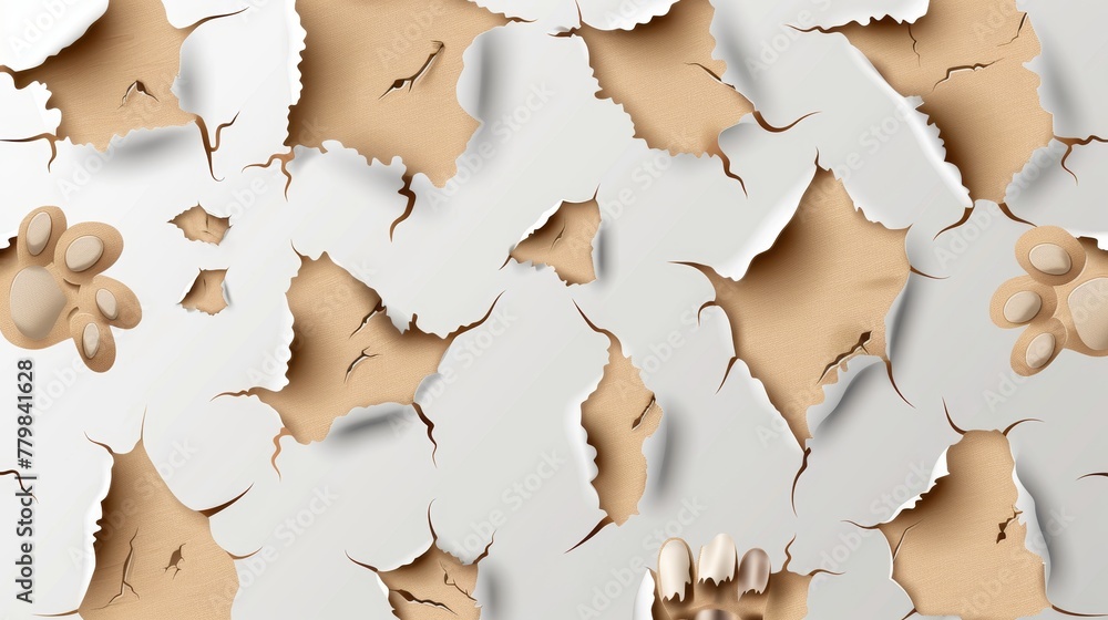Modern illustrations of cat scratches, claw marks, tiger paws ripped ...