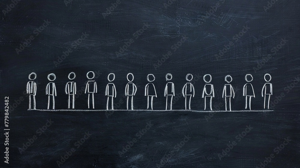 diverse employees drawn as white stick figures on a dark background ...