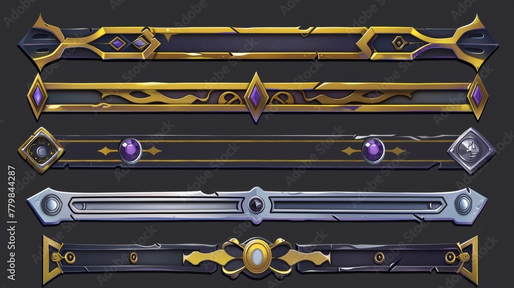 Animated set of fantasy frames with gold and silver borders for UI ...