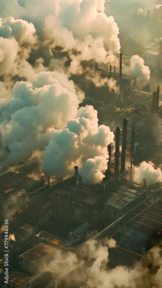 Scene of an aerial landscape of a polluted urban area, with roads and ...