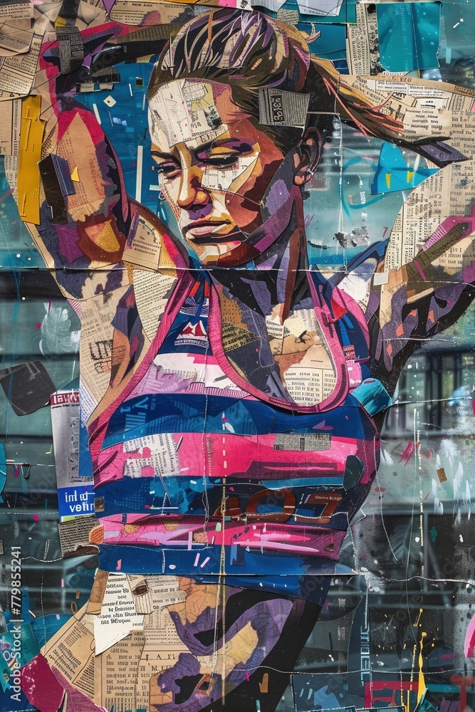 graffiti portrait of a determined female rugby player. Clad in a pink ...