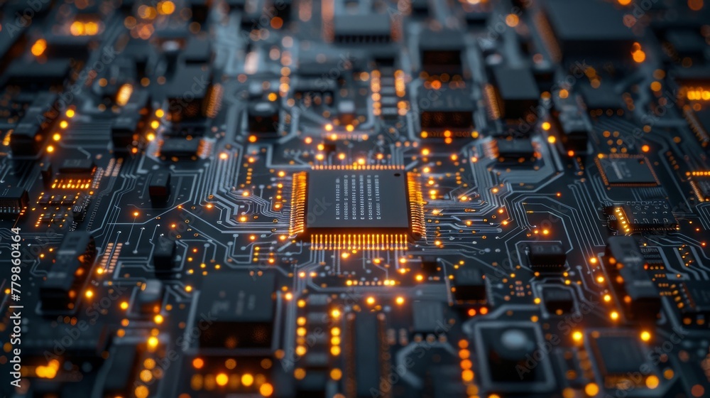 Cyberpunk AI 3D rendering. Circuit board. Technology background ...