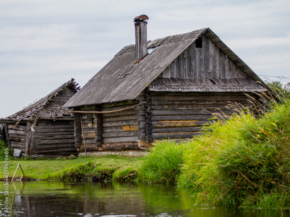Ancient Russian wooden architecture. Russian steam bath builded from ...
